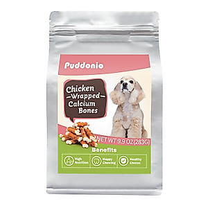 Puddonio Dog Treats, 2.3 Inch Chicken Wrapped Calcium Bones, Rawhide Free Dog Training Treats, Soft Dog Chews for Puppy and Small Dogs, 9.9 oz