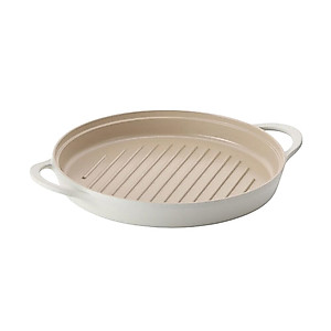 FIKA Kitchen Nonstick 10-Inch BBQ Grill Pan, Griddle with Handle, Healthy Cooking Frying Barbeque Skillet, Induction Compatible Cookware, Oven Safe, Made in Korea (10" Round)