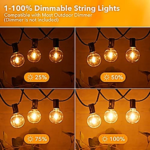 Outdoor String Lights Hanging Globe Patio Lights with 50 G40 Shatterproof Bulbs(2 Spare), IP44 Waterproof Connectable Dimmable 50 Hanging Lights for Indoor Outdoor Decor