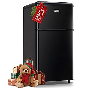 WANAI Mini Fridge Dual Door Refrigerator with Freezer, Compact Refrigerator with Adjustable Temperature & Removable Glass Shelves, Fridge for Apartment/Dorm/Office/Kitchen, Energy Saving, BLACK