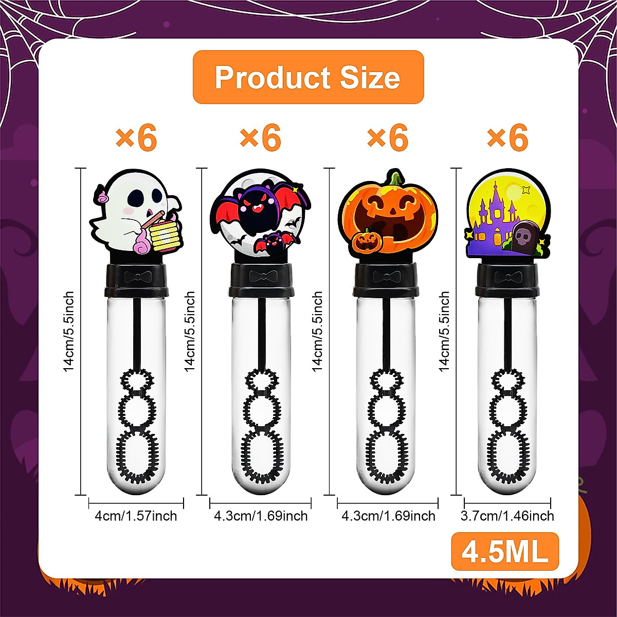24 Pack Halloween Bubble Wands for Kids - Spooky Ghost, Bat, and Pumpkin Designs, Party Favors Bulk with Colorful Bubbles for Trick or Treat, Goodie Bag Stuffers, Birthday Gifts, Carnival Prizes
