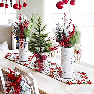 OurWarm Christmas Embroidered Table Runners Poinsettia Holly Leaf Table Linens for Christmas Decorations 15 x 70 Inch