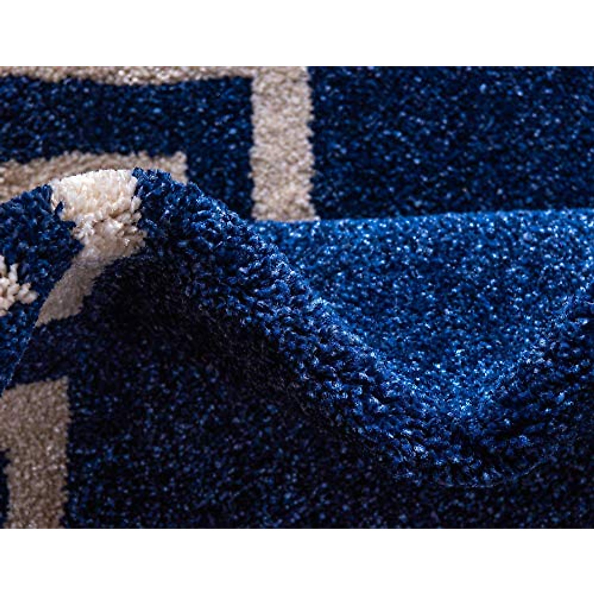 Unique Loom Athens Collection Classic Geometric Modern Border Design Area Rug, Round 8' 0" x 8' 0", Navy Blue/Beige