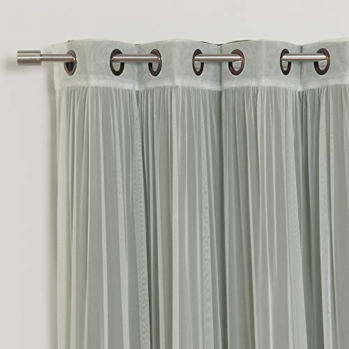 Best Home Fashion uMIXm Tulle Sheer Lace and Blackout 4 Piece Curtain Set – Antique Bronze Grommet Top – 52" W x 84" L – (Set of 4 Panels) (52" W x 84" L - Each Panel, Moss)
