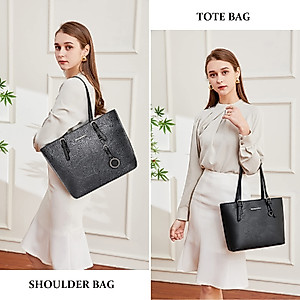 Montana West Tote Bag for Women Vegan Leather Purse and Handbags Set Embossed Collection Purse 2Pcs Set Black MWC2-G052BK