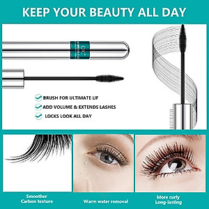 Tailpa 4D Silk Fiber Lash Mascara,2 in 1 Thrive Mascara For Natural Lengthening And Thickening Effect,no clumping Superstrong Waterproof Mascara for Long-Lasting,Beauty Charming Eye Make up. Black