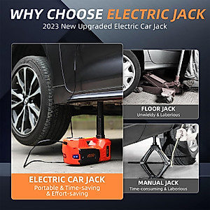 STANDTALL Electric Car Jack Kit 5 Ton 12V Car Jack Hydraulic with Impact Wrench and Tire Inflator Pump, Electric Car Floor Jack Red with LED Light