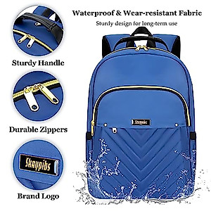 Backpack for Women, Travel Backpacks With USB Charging Port, School Student Anti Theft Laptop Bookbag, Large Quilted College Backpack Computer Bag Fits 17.3 Inch, Business, Work, Casual Daypack Blue