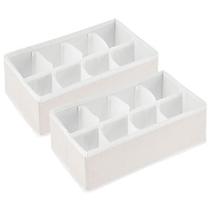 mDesign Fabric 8-Section Divider Drawer Organizer Bin for Baby Nursery Dresser, Closet, Changing Table Organization, Hold Clothes, Toys, Diapers, Bib, Blanket, Jane Collection, 2 Pack, Cream/White