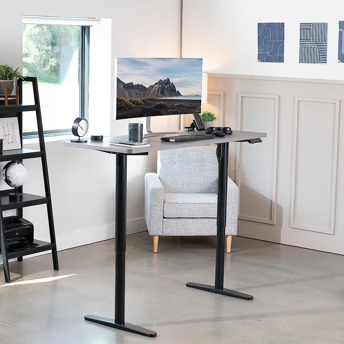 VIVO Compact Electric Stand Up Desk Frame for 39 to 80 inch Table Tops, Single Motor Ergonomic Standing Height Adjustable Base with Memory Controller, Black, DESK-E151EB