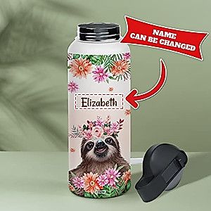 winorax Personalized Sloth Water Bottle Just A Girl Who Loves Sloths Stainless Steel Insulated Travel Cup Sports Bottle 12oz 18oz 32oz Gifts for Animal Lazy Sloths Lovers Women Kids