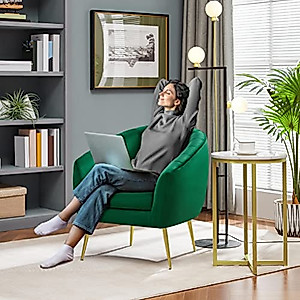 Yaheetech Accent Chair, Modern Barrel Vanity Chair with Gold Metal Legs, Tufted Accent Armchair for Living Room/Bedroom/Office/Makeup Room Green, Set of 2