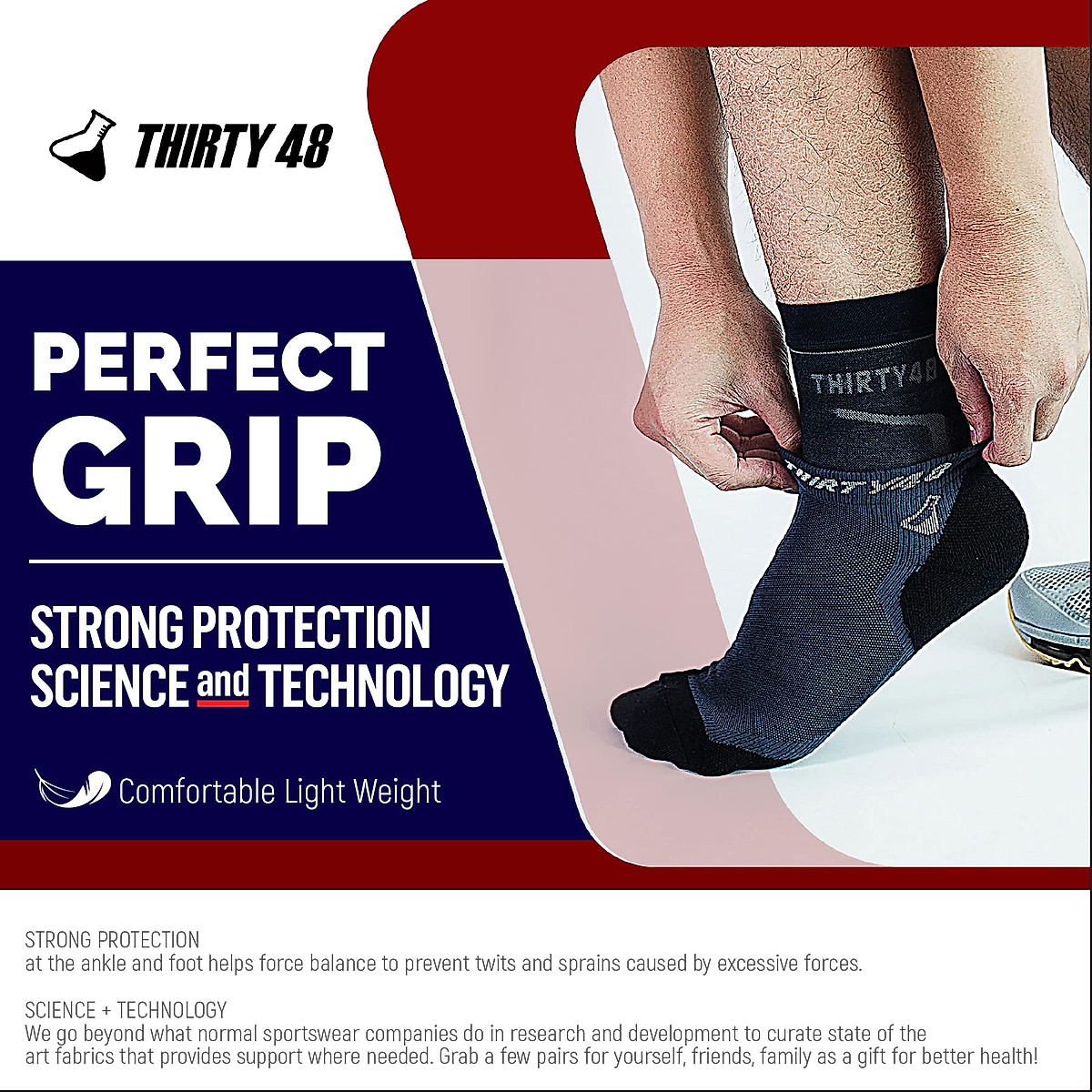 Thirty48 Plantar Fasciitis Socks, 20-30 mmHg Foot Compression Sleeves for Ankle/Heel Support, Increasing Blood Circulation, Relieving Arch Pain, Reducing Foot Swelling