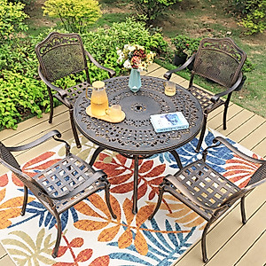 Sophia & William Cast Aluminium Patio Dining Table Round with 1.97" Umbrella Hole, Premium Bronze Outdoor Bar Bistro Table for Porch Balcony Backyard, 39" Dia x 28.3" H