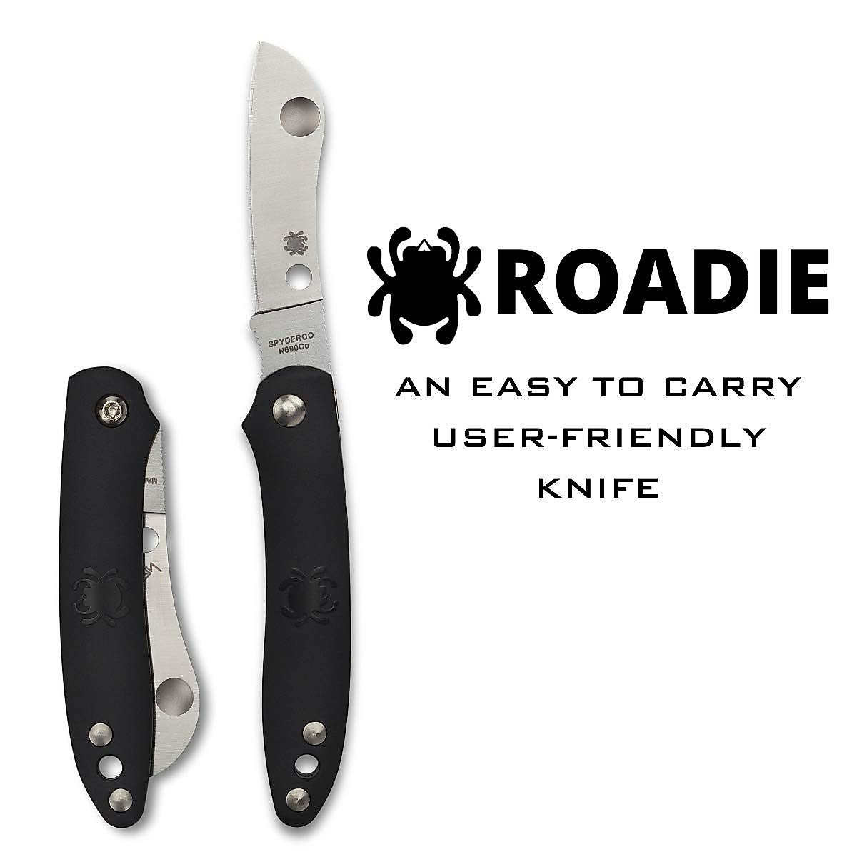 Spyderco Roadie Non-Locking Lightweight Knife with 2.09" N690Co Stainless Steel Blade and Durable Black FRN Handle - PlainEdge - C189PBK
