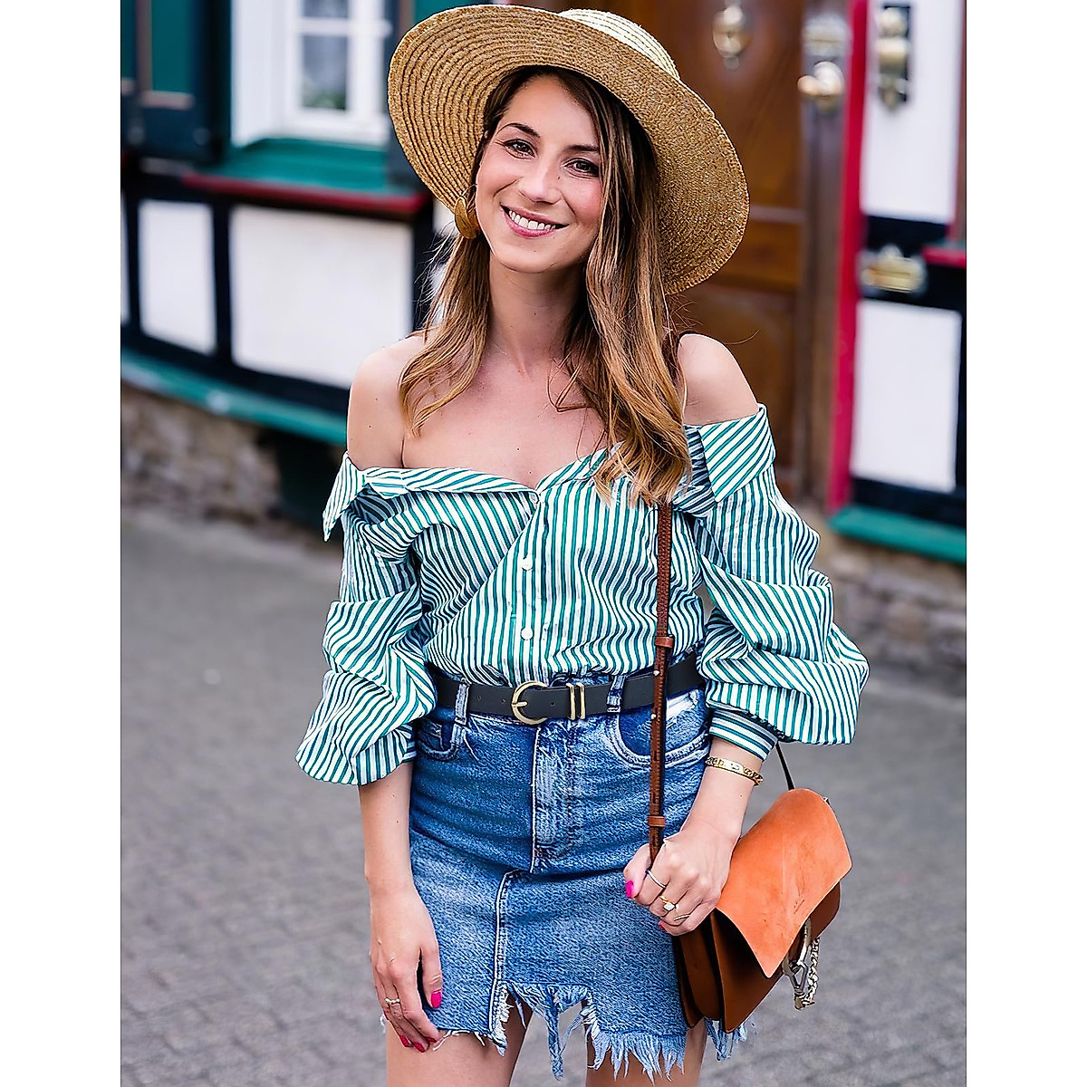 WHIPPY Women Leather Belt Fashion Design belt Gold Buckle Ladies Belt for Jeans Pants Dresses Navy Blue M