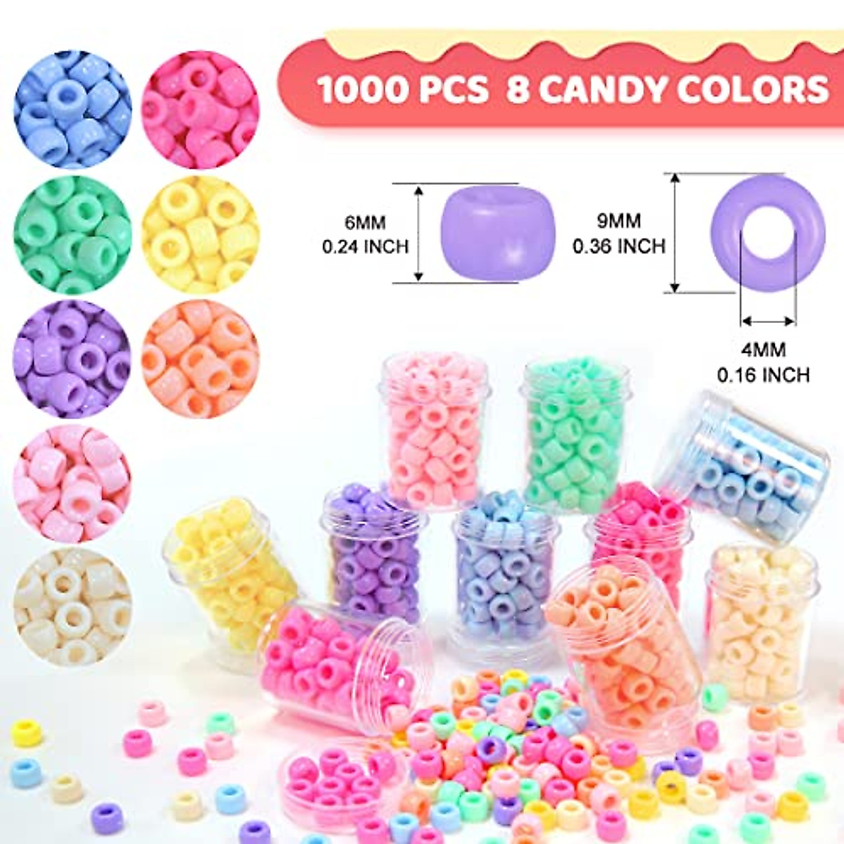 1000 Macaron Candy Pony Beads, Beads for Crafts, Hair Beads, Beading Supplies, Beads for Jewelry Making