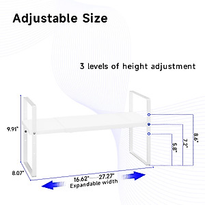 KIKIBRO Expandable Cabinet Shelf Organizer, Stackable Kitchen Pantry Counter Storage, Adjustable Closet Cupboard Stand Rack Risers Spice Organization 80LBS Heavy Duty White Small 1 Pack
