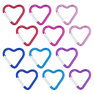 ABCOOL 12PCS Heart Shape Keychain Clips Mini Small Carabiner - 2 inch Aluminum Durable Quick Release Auto Locking D-Shape Spring Loaded Clip for for Home Rv Camping Fishing Hiking Traveling
