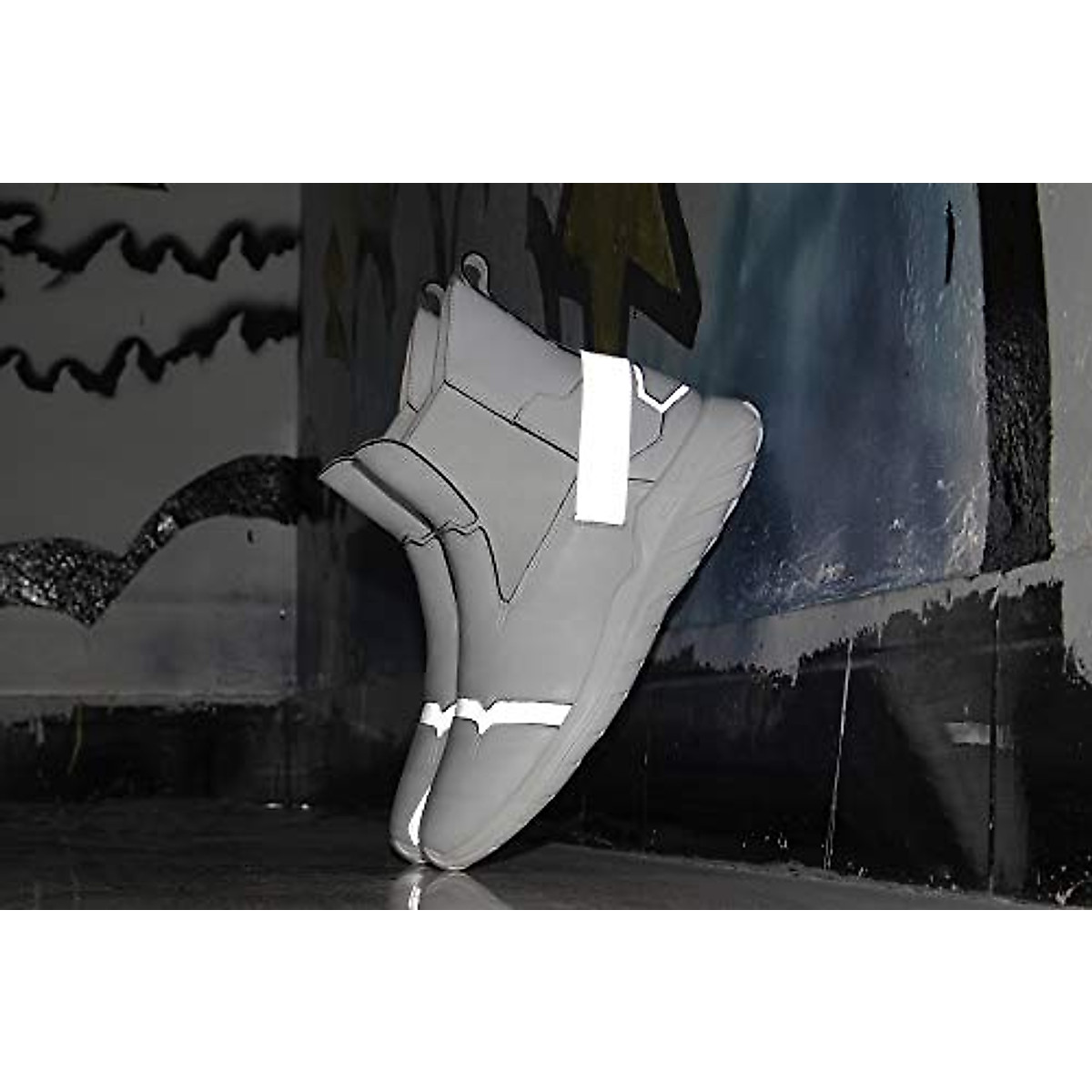 Soulsfeng High Top Sneakers Reflective Shoes Leather Splicing Lightweight Non Slip Walking Shoes White Women Size 9.5 Men Size 8