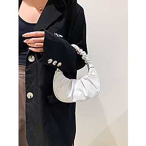 Verdusa Women's Ruched Leather Hobo Handbag Satchel Bag Mini Purse White one-size