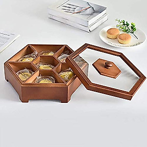 Wooden Dried Fruit Box, Multifunction Snack Storage Container Sectional Tray with Clear Window on the Lid, 7 Compartments Party Serving Platter for Candy/Nut/Sweets Cookies