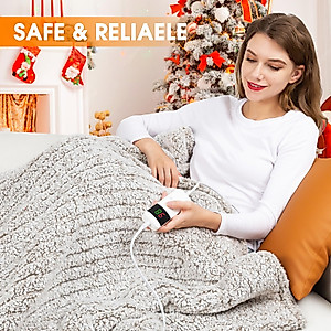 RUJIPO Heated Blanket Electric Blanket Twin for Bed, 10 Heating Levels & 5 Options Auto Off & 5 min Fast Heating Blanket, Large Soft Heat Warming Sherpa Blanket Throw Full Size (62x84 Inches, Grey)
