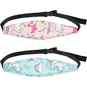 HESTYA 2 Pieces Baby Carseat Head Support Band Strap Headrest Stroller Seat Sleeping Headrest Neck Relief Head Strap Headband for Kids Children Toddler Infant(Unicorns and Dinosaurs)