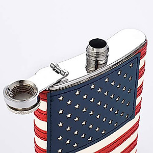 JXS 8oz 18/8#304 Stainless Steel Hip Flask, American Flag Flask Leakproof with Funnel, Army Flask