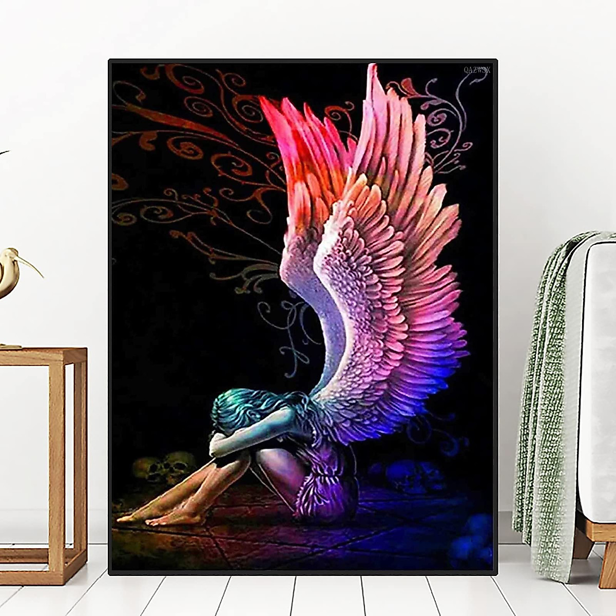 DIY Diamond Painting Sad Angel 5D Full Round Diamond Crystal Rhinestones Adult by Number Painting Art Kit Wall Decor Gift 16x12 Inch
