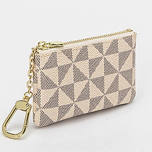 Veki Coin Purse Change Mini Purse Wallet With Key Chain Ring Zipper for Men Women Fashionable Bag Pendant Leather Classic Clutch (White)