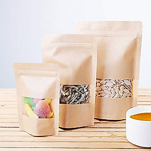 LZLPACKING Kraft Stand Up Pouches bags 100 Pcs,Brown Resealable Bags with Window for Home or Business,Coffee Bags,Zip Lock Food Storage Bags,Sealable Bags for Packaging(3.9×5.9)