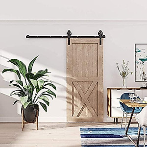 ZEKOO 7.5 FT Barn Door Hardware Kit,Sliding Door Hardware for Single Barn Door, Heavy Duty Black Steel Big Black Wheel Hanger,Heavy Duty,Slide Smoothly Quietly,Easy Install