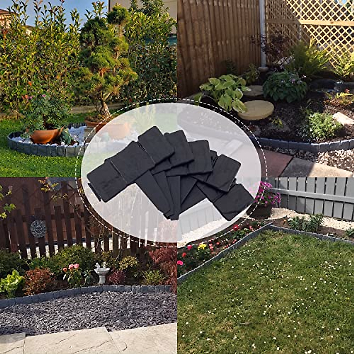 Garden Edging Border, Garden Landscape Edging Borders for Flower Bed, Black Stone Effect Plastic Lawn Edging Fencing | No Dig Landscape Edging | 20 Pcs | 16 Ft | (Black)