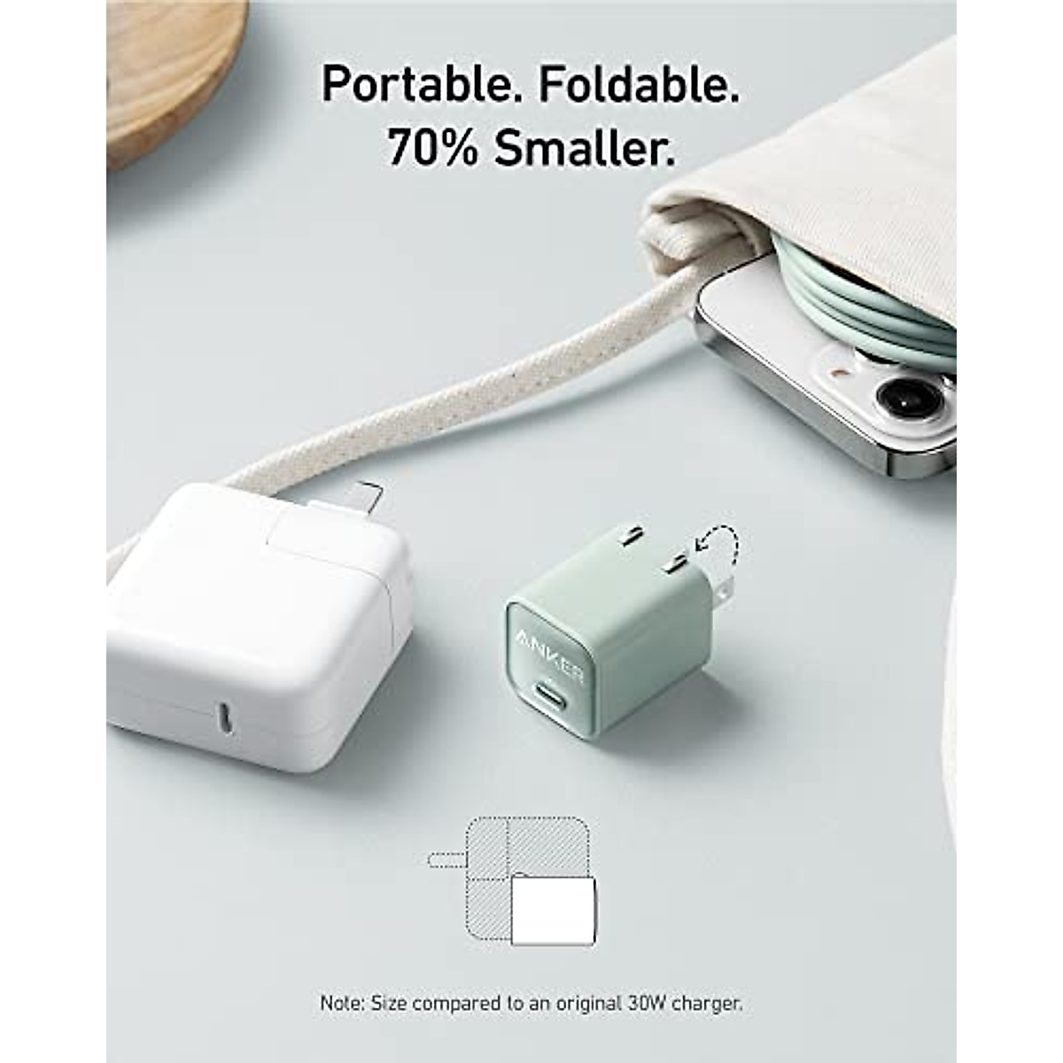 USB C GaN Charger 30W, Anker 511 Charger (Nano 3), PIQ 3.0 Foldable PPS Fast Charger for iPhone 14/14 Pro/14 Pro Max/13 Pro/13 Pro Max, Galaxy, iPad (Cable Not Included) - Aurora White