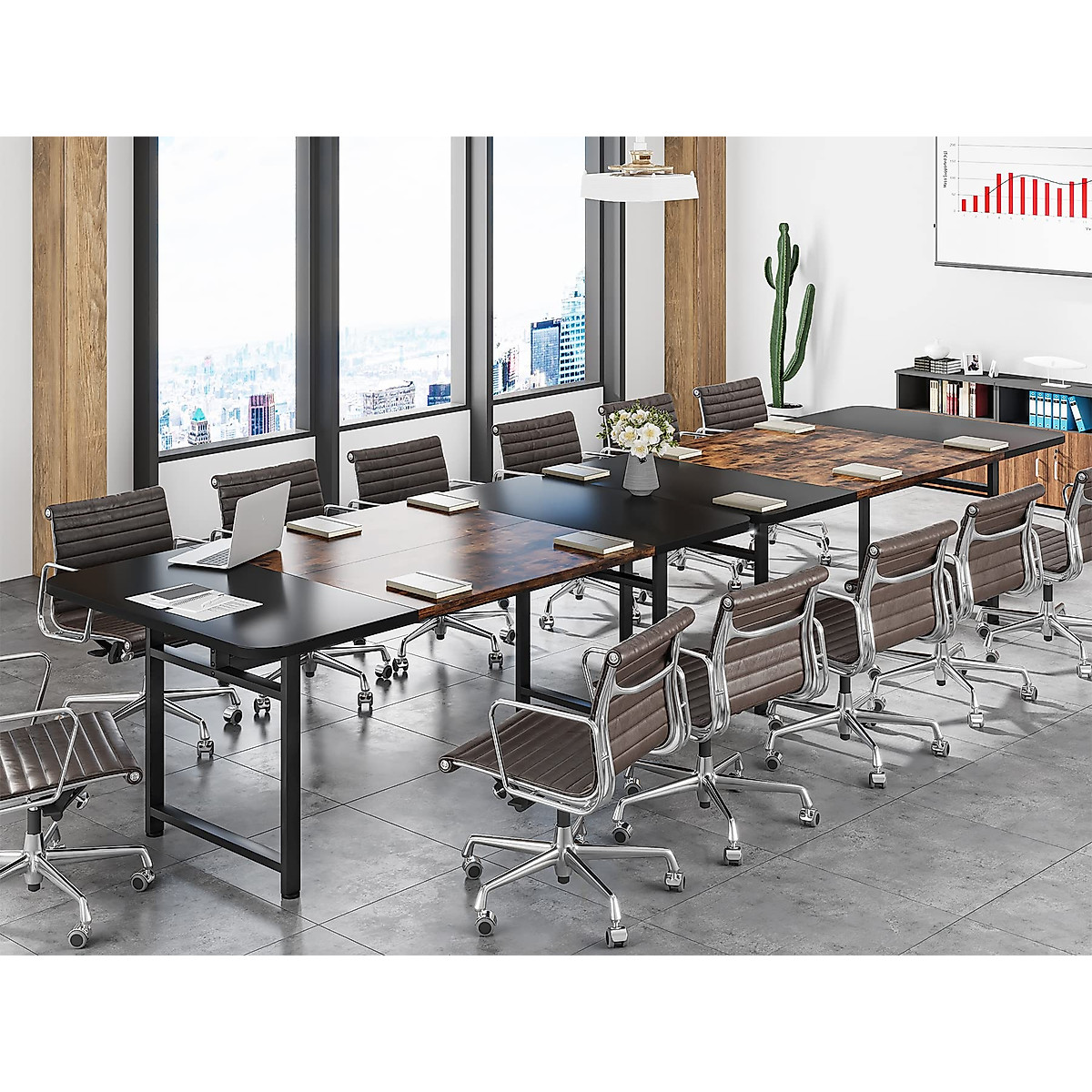 Tribesigns 6FT Conference Table, 70.8" W x 35.43" D Meeting Room Table Boardroom Desk for Office Conference Room, Splicing Board with Heavy Duty Metal Frame, Rustic Brown/Black