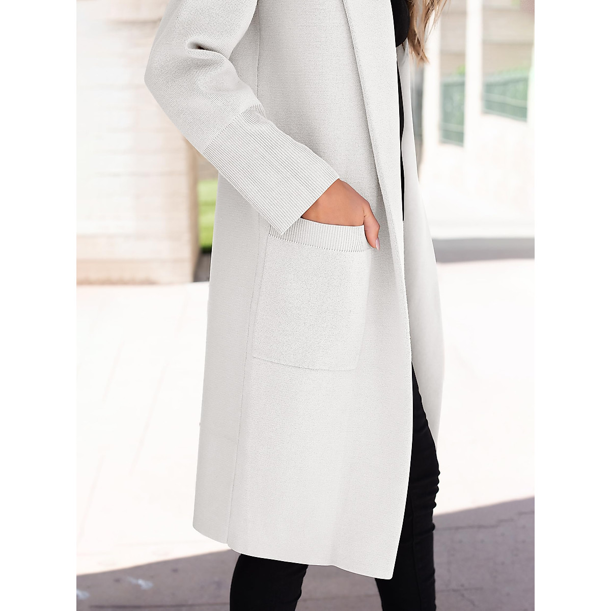 ANRABESS Women Cardigan Sweater Jackets Open Front Thick Knit Oversized Blazer Coatigan 2025 Fall Winter Long Coats Outwear White Small