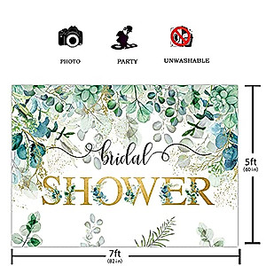 Funnytree 7x5FT Bridal Shower Backdrop Bride to Be Bachelorette Engagement Wedding Party Decor Green Eucalyptus Leaves Greenery Photography Background Cake Table Banner Photobooth Props Supplies Gift