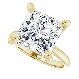 Handmade Solid Gold Engagement Ring, 5 Carats Princess Cut Moissanite Solitaire Ring, Wedding / Bridal Rings for Women/Her, Anniversary Propose Gifts Ring, 925 Silver, 10K/14K/18K (925 Silver (Yellow Gold Plated))