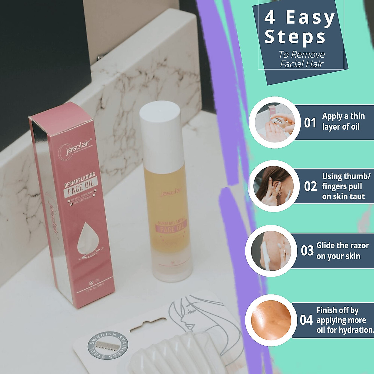 Dermaplaning Oil - Smooth Glide Skin Barrier Shave Oil for Women - Use with Dermaplaning Tool, Face Razor, Eyebrow Razor, Microblades for Face - Softens Area Pre Shave & After Shave