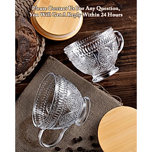 AJARAERA Glass Vintage Coffee Mugs Set of 6,16oz Glass Mugs, Clear Coffee Cups, Water Glasses, Drinking Glasses, Vintage Glass Coffee Mug Set for Holiday, Aesthetic Gift for Family