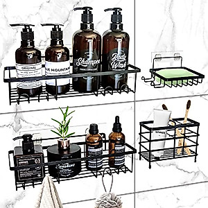 Viloth Shower Caddy Shelf Organizer, 2 Pack Bathroom Basket Shelves, Adhesive No Drilling Wall Mount Shower Storage Accessories (Black Specular)