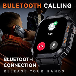 GLONHI Smart Watch for Men,1.96 Inches HD Outdoor Tactical Sports Rugged Smartwatch,Smart Watch with Bluetooth Call,100+Sports Modes Fitness Tracker, Ip67 Waterproof Smart Watches for iPhone Android