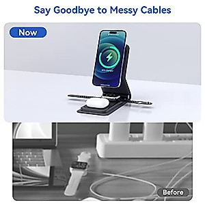 Hasbagan 3 in 1 Charging Station, Magnetic Foldable Charger, Travel Charging pad for iPhone 14 13 12 Pro Max & Apple Watch - Charging Stand Dock for AirPods (Black)