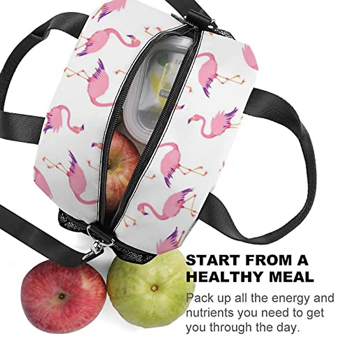 Funny Pink Flamingos Printed Lunch Box Tote Bag with Handles and Shoulder Strap for Men Women Work Picnic