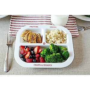 Health Beet Portion Plate for Kids, Toddlers - Rectangle Kids Plate with Dividers and Nutrition Portions for Healthy Eating Habits (Single Plate)