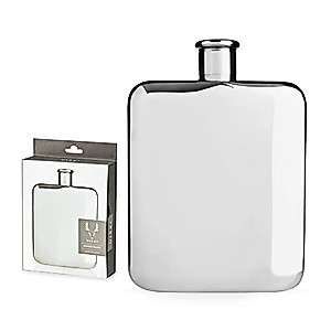 Viski Silver Flask, Polished Stainless Steel Flask with Screw Top for Alcohol, Liquor Flask for Men, 6 Ounces, Set of 1