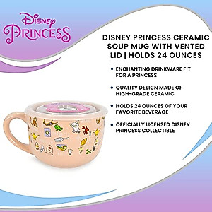 Disney Princess Ceramic Soup Mug with Vented Lid | Bowl For Ice Cream, Cereal, Oatmeal | Large Coffee Cup For Espresso, Caffeine, Beverage | Cute Home & Kitchen Decor Essentials | Holds 24 Ounces