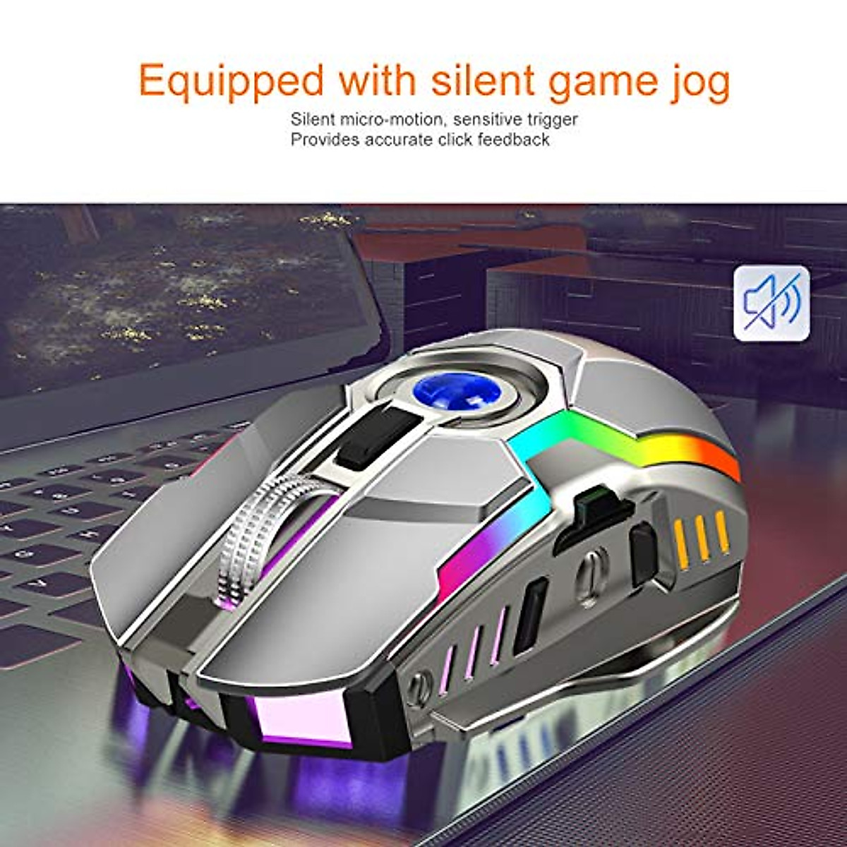 Rechargeable Gaming Mouse, 2.4gHz Wireless Mouse Streamer Gaming Mouse for Computer Laptop, With RGB Colorful Streamer Atmosphere(gray)