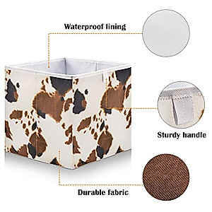 Cube Storage Bins 11 x 11 Cow Printed Storage Cubes for Shelf Closet Collapsible Cubby Organizer Basket Black Brown